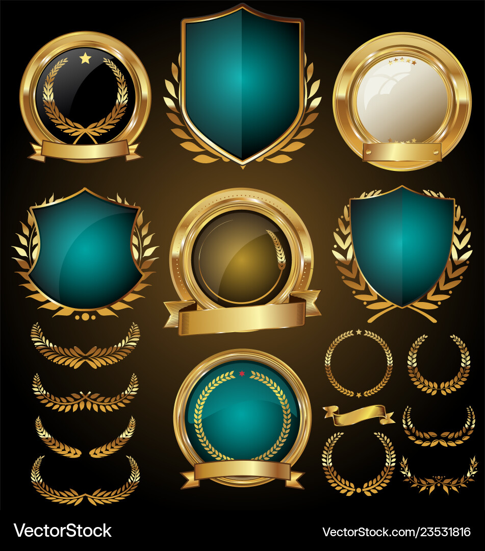 Medieval Gold & Blue Shields – Royalty-Free Vector | VectorStock