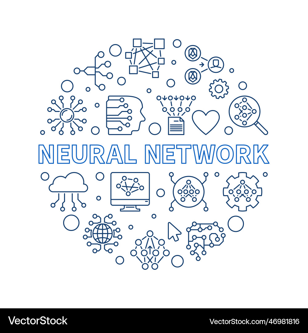 Neural network concept outline round banner Vector Image
