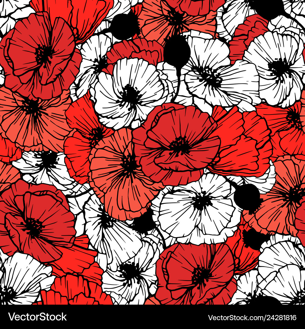 Poppy flower seamless pattern Royalty Free Vector Image