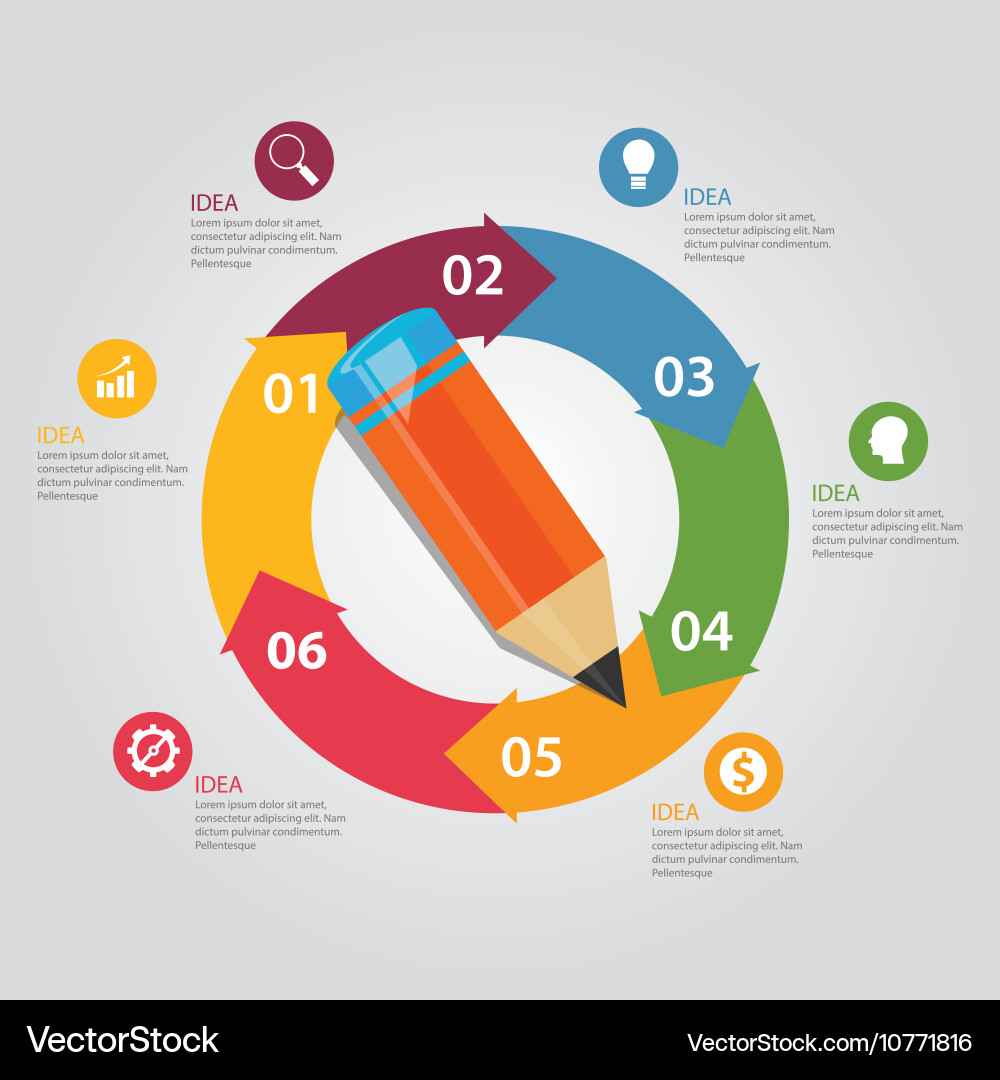 Six 6 steps circle arrow pencil education circular