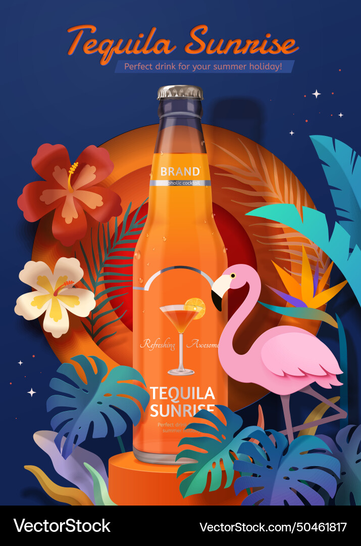 Sunrise tequila cocktail ad Royalty Free Vector Image