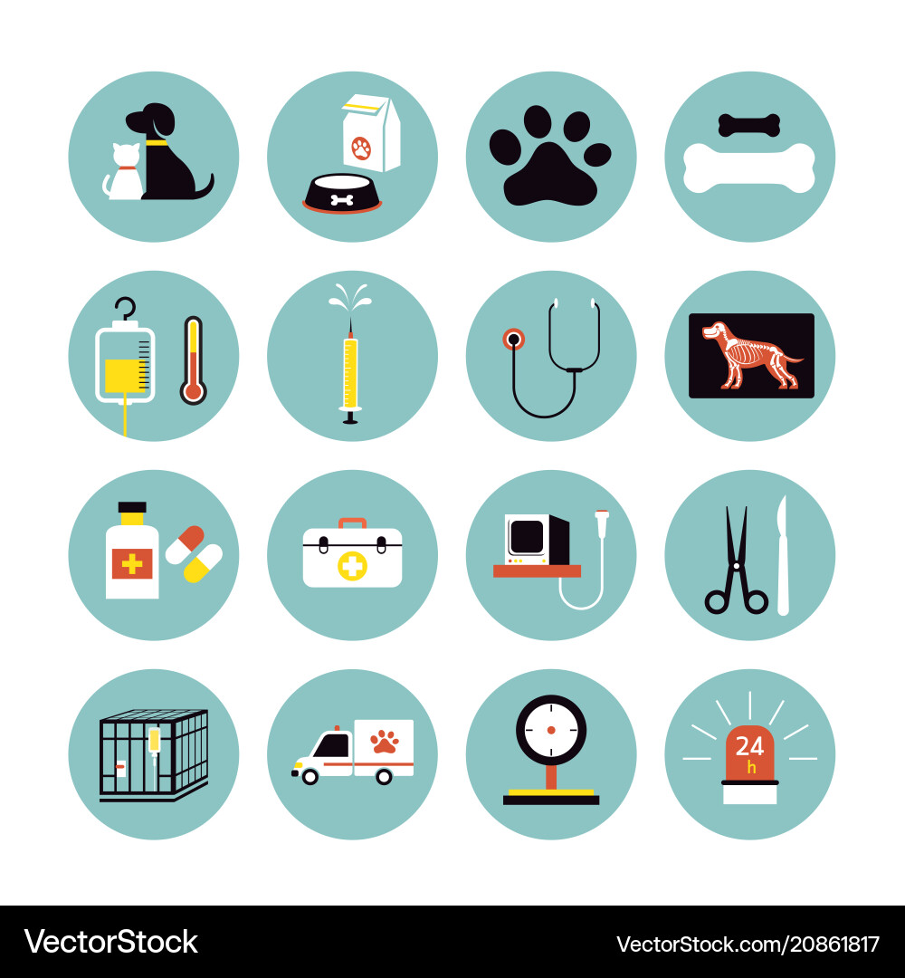 Veterinary flat icons set Royalty Free Vector Image