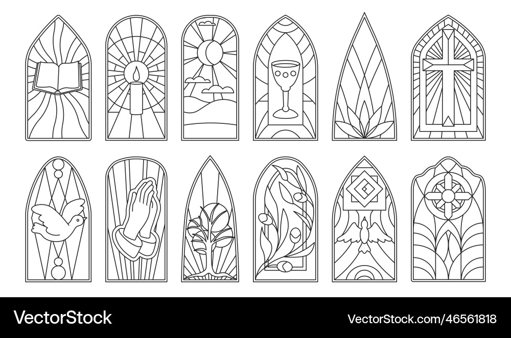 Stained glass outline icon set collection Vector Image