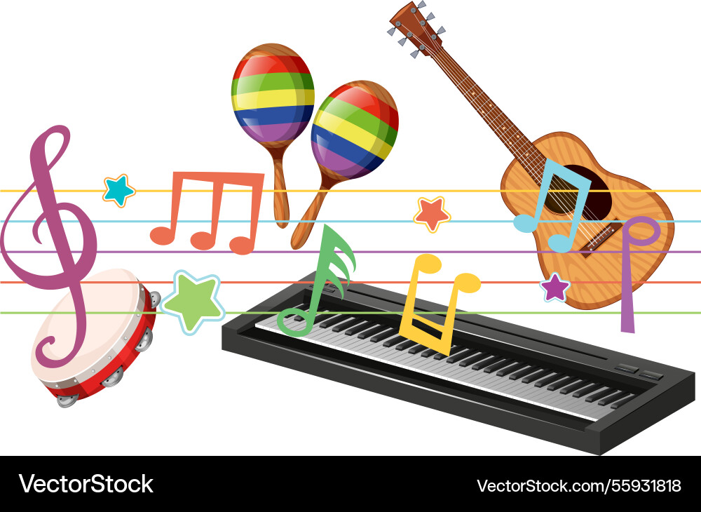 Vibrant Instrumente mit Noten und Symbolen Vektorbild