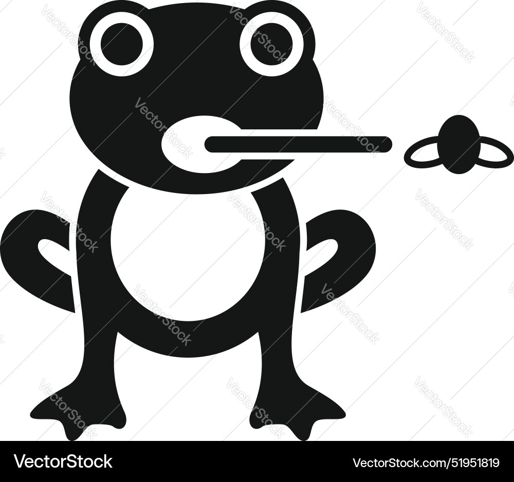 Black frog catching fly with tongue icon Vector Image