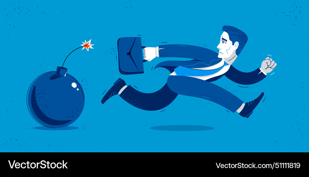 Business man run from a bomb symbolizes problems Vector Image