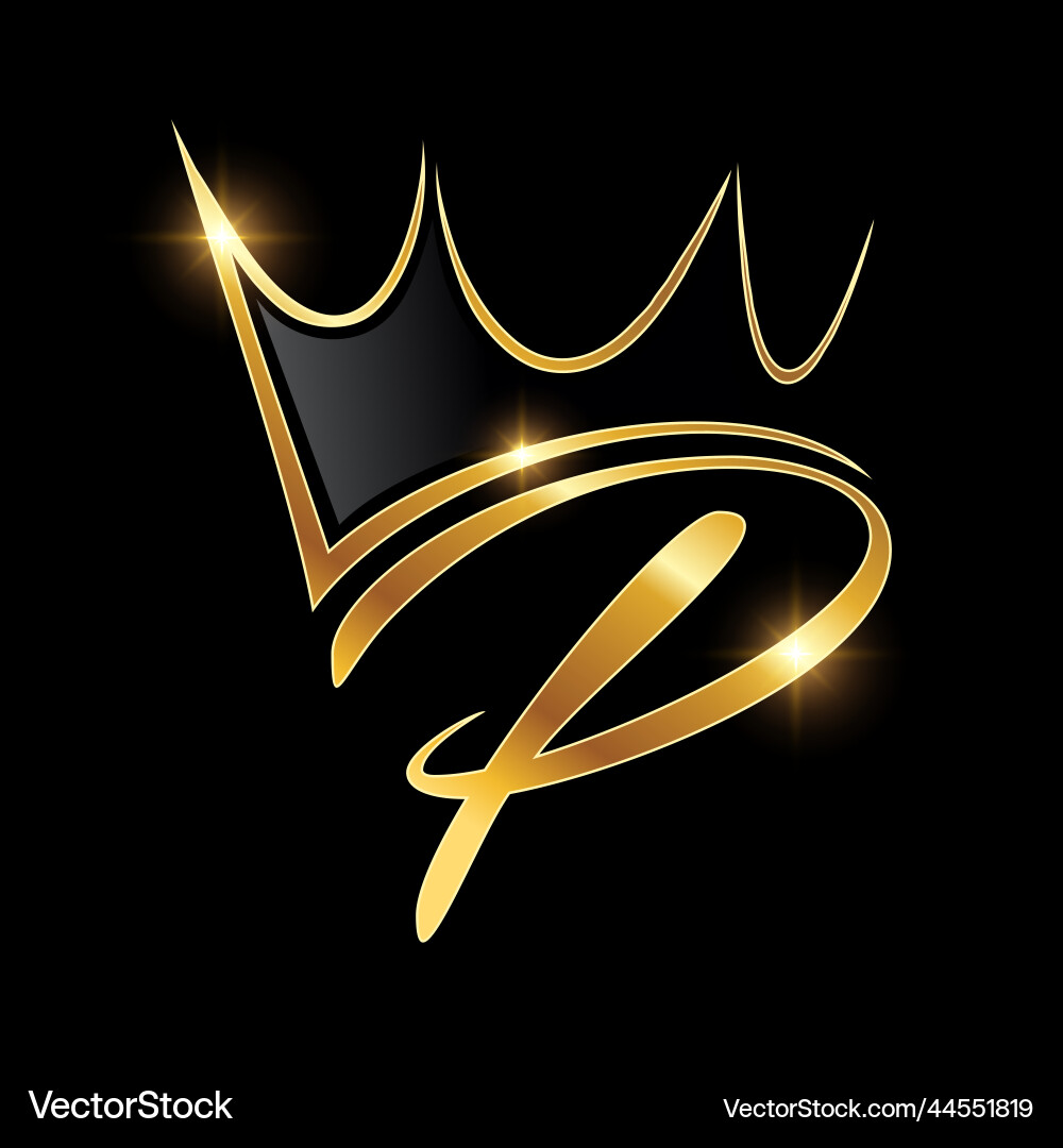 Gold monogram crown logo initial letter p Vector Image