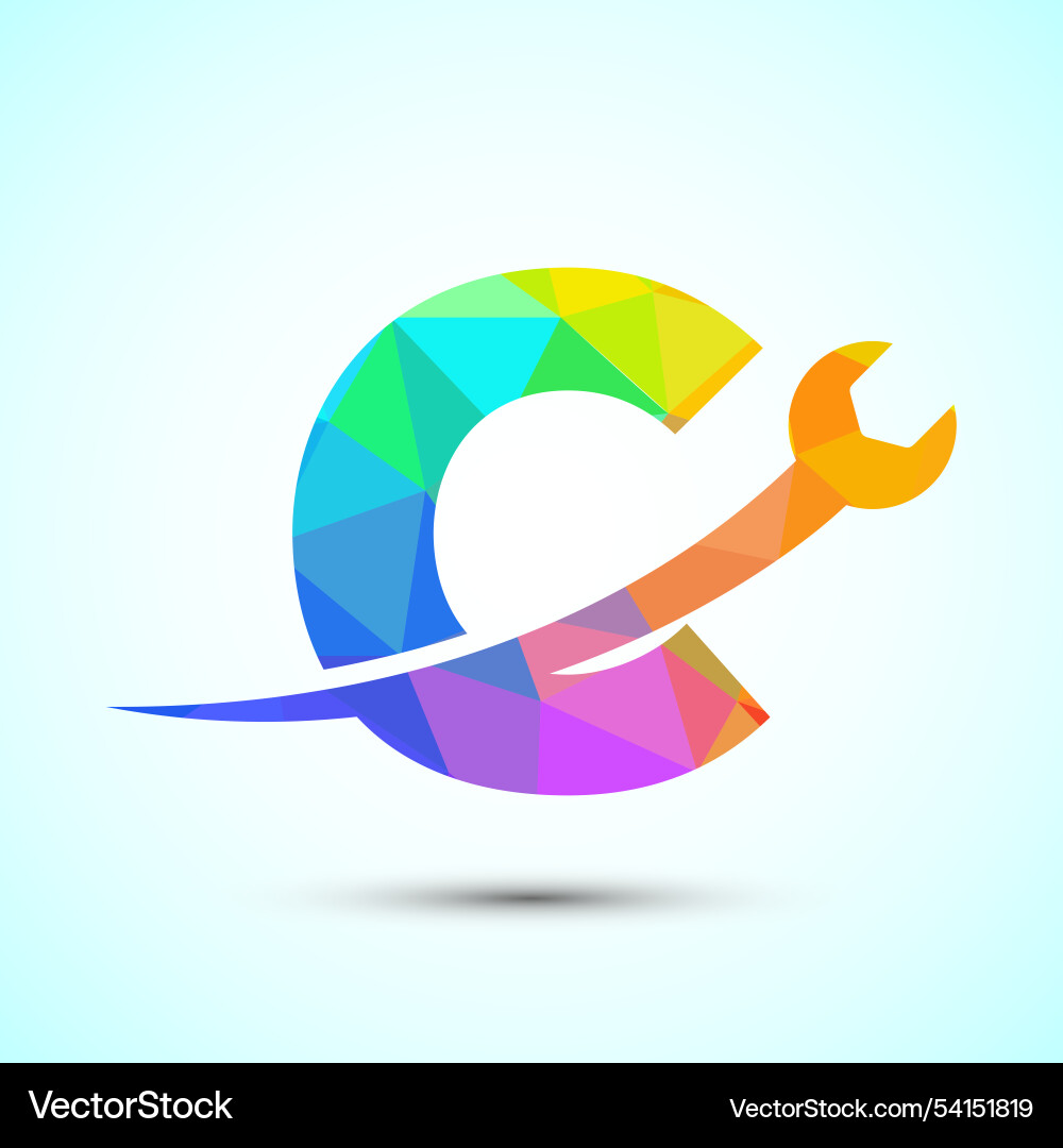 Graphic alphabet c with wrench logo Royalty Free Vector