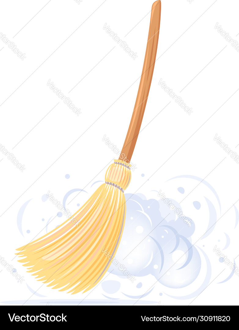 Big yellow broom sweep dust Royalty Free Vector Image