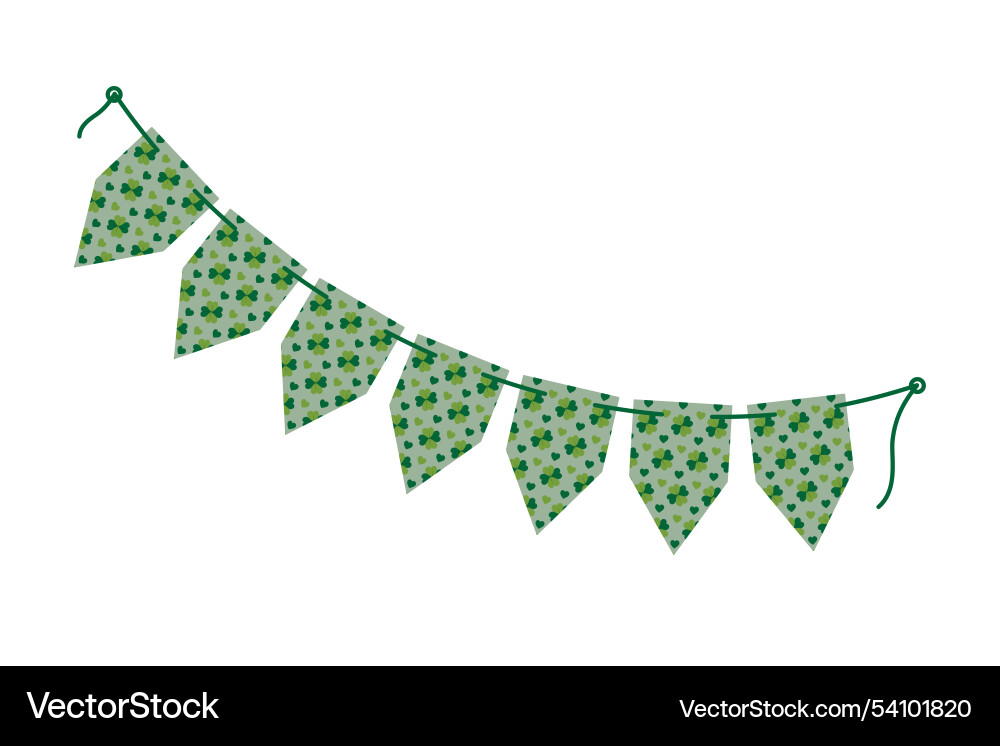 Clover patterned pointed pennants garland on rope Vector Image