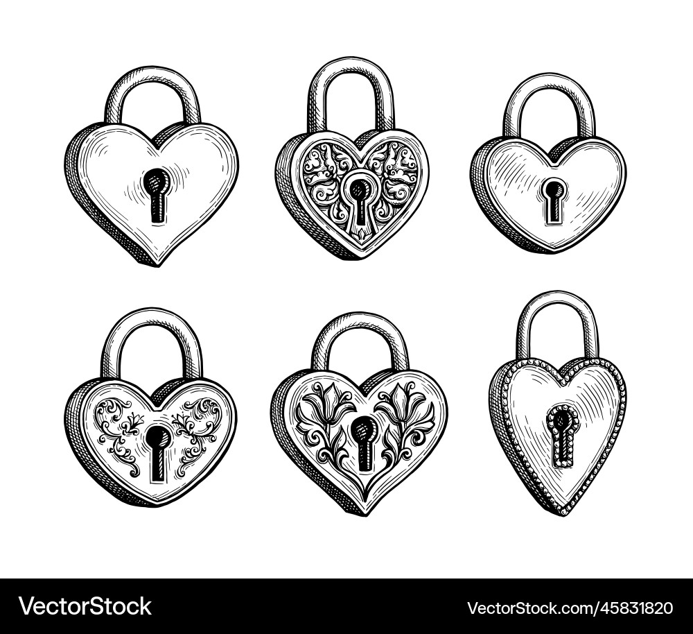 Heart shaped padlocks set Royalty Free Vector Image