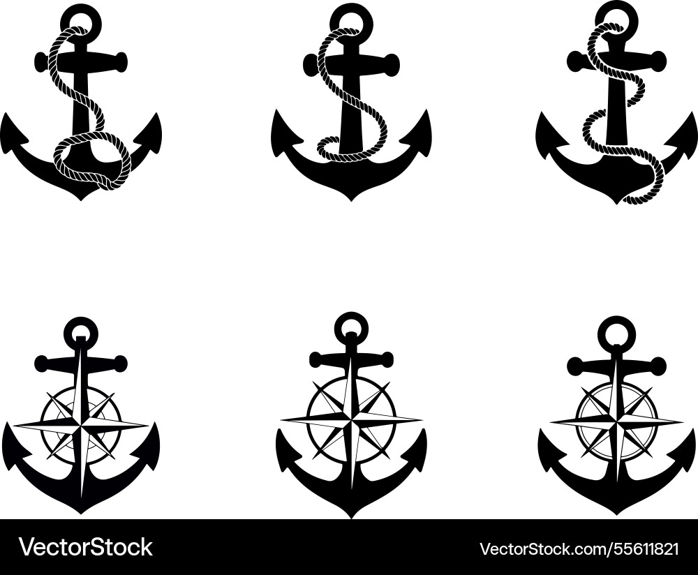 Anchors with ropes simple black on white Vector Image