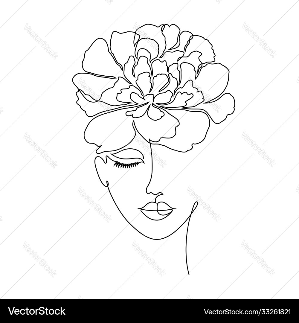 Floral Woman Face Line Art Royalty Free Vector Image