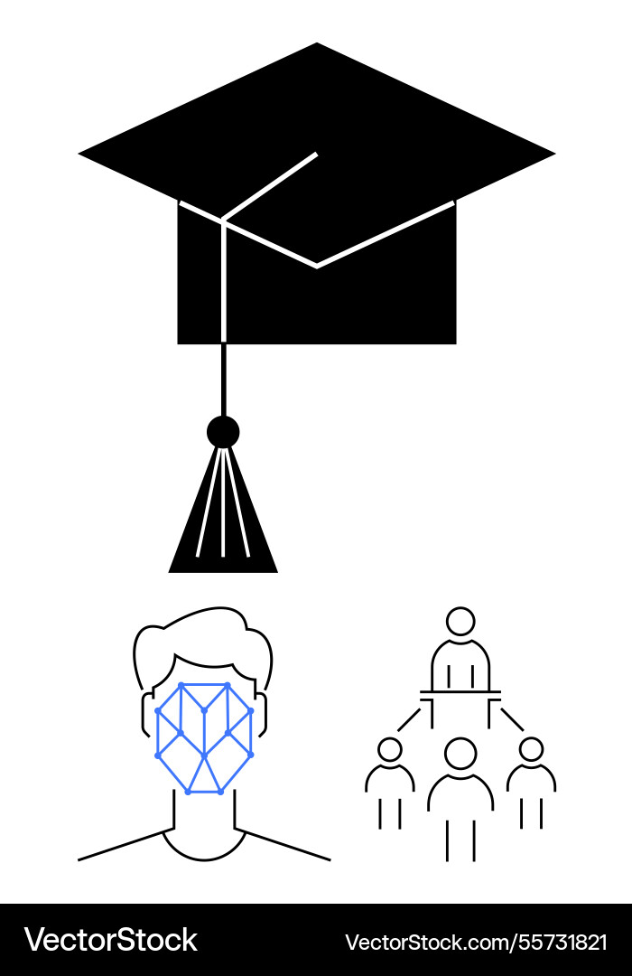Graduation cap facial recognition and team Vector Image