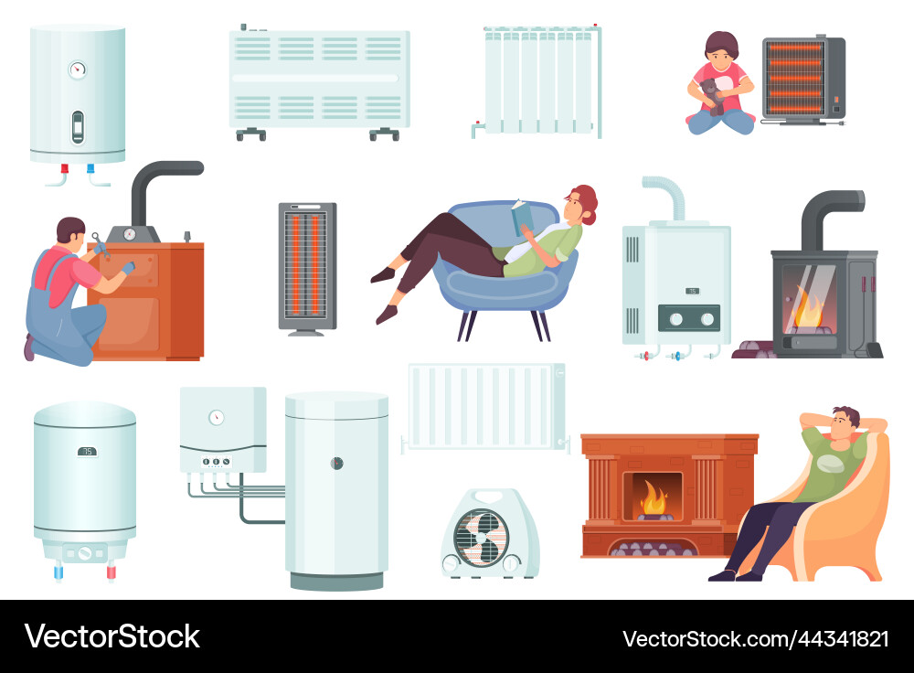 Heating system set Royalty Free Vector Image - VectorStock