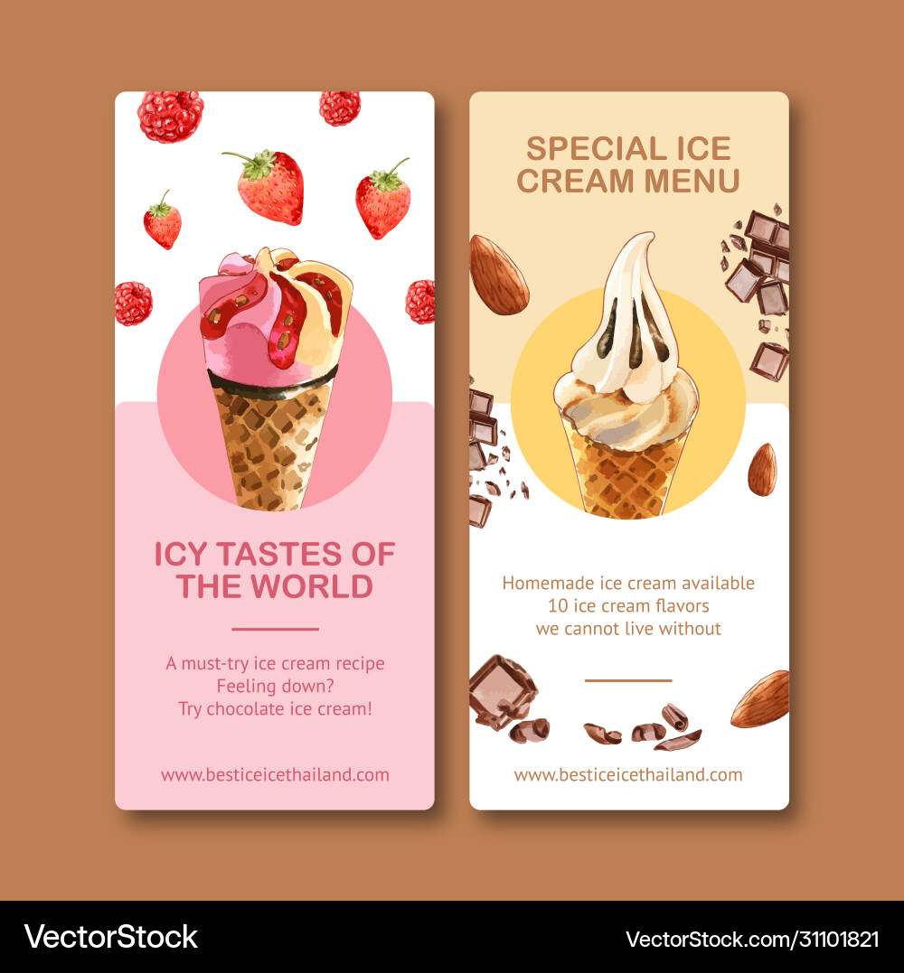 Ice cream flyer design with strawberry chocolate Vector Image