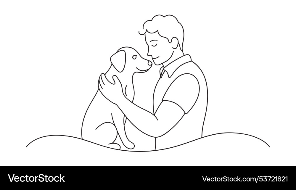 Man embraces a dog in heartfelt drawing Royalty Free Vector