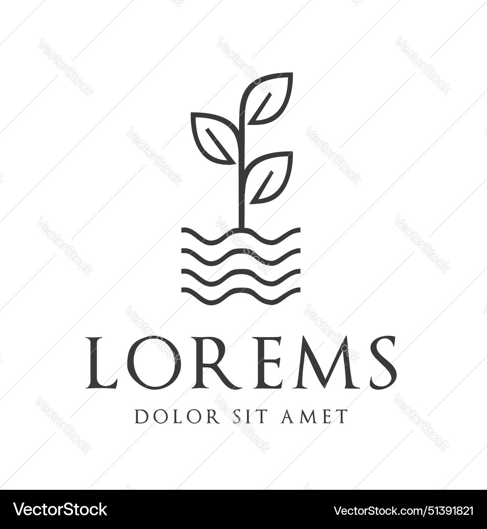 Plant growing logo line art drawing icon Vector Image