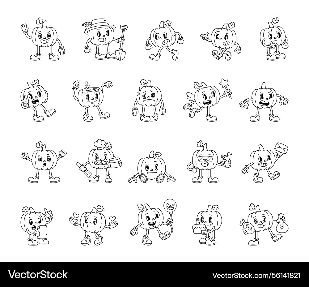 Pumpkin vegetable cartoon groovy retro Royalty Free Vector