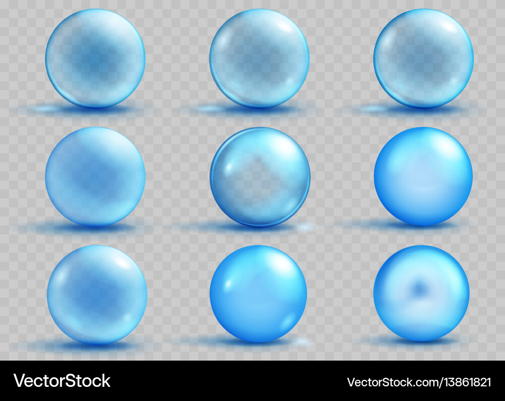 Set of transparent and opaque light blue spheres Vector Image