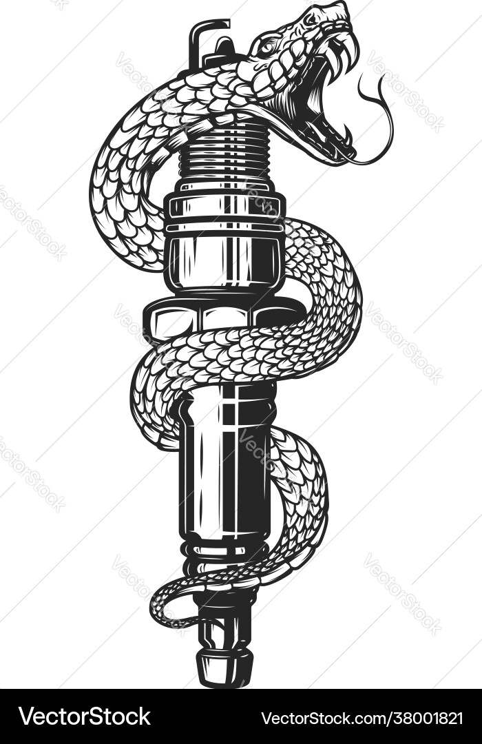 Snake on car spark plug design element for poster Vector Image