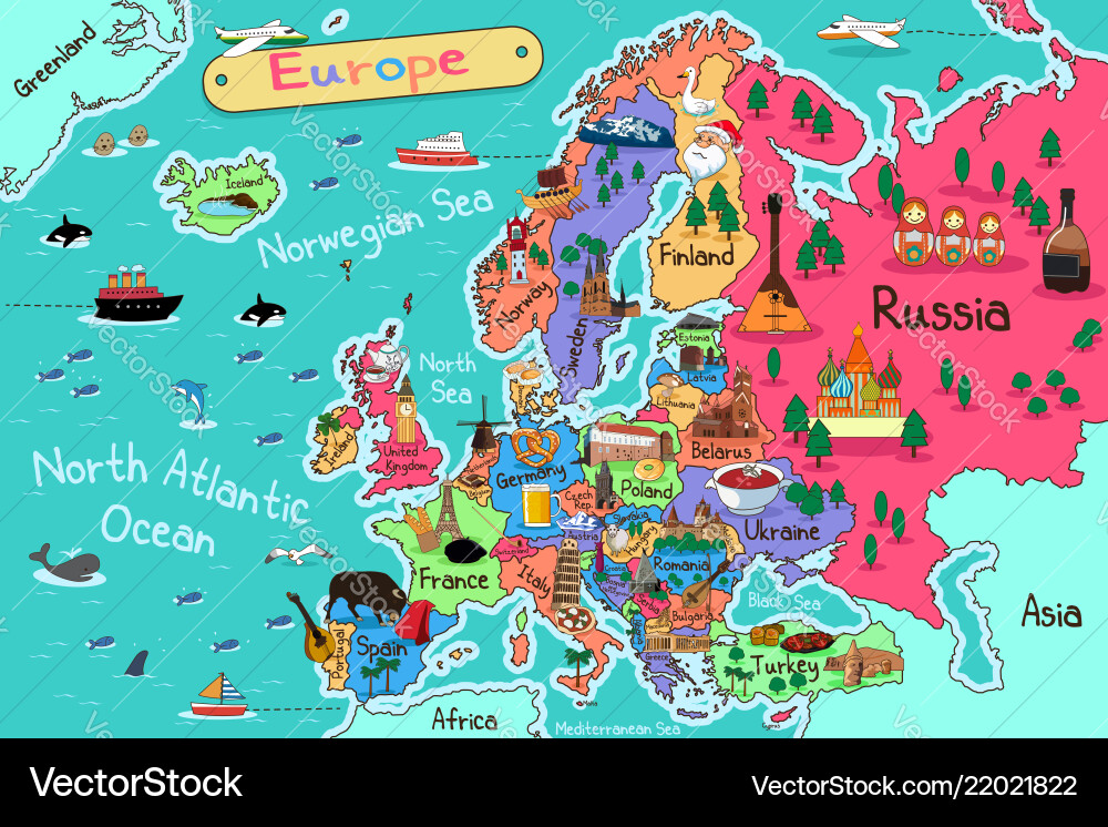 Cartoon Europe Map Royalty Free Vector Image - VectorStock