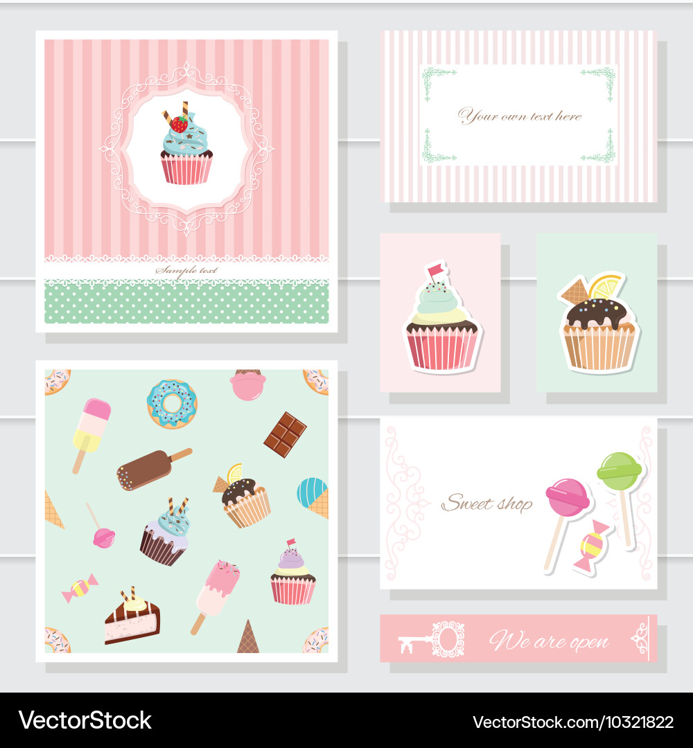 Cute card templates set with sweets Royalty Free Vector