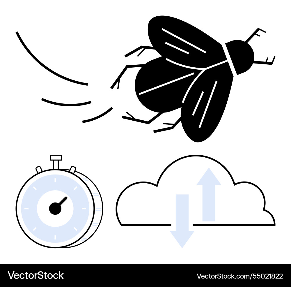 Flying insect with stopwatch and cloud arrows Vector Image