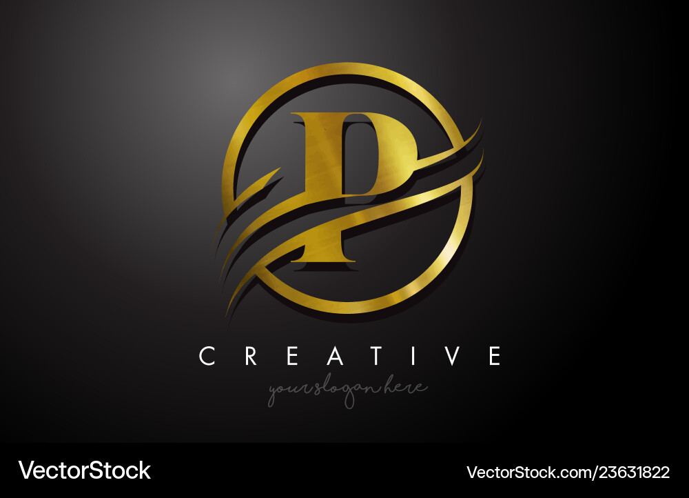 Golden P Letter Logo with Circle Royalty Free Vector Image