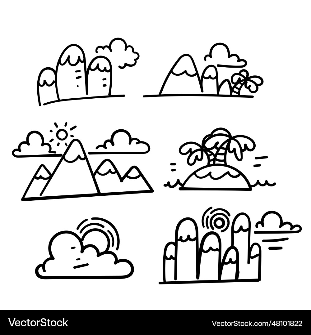 Hand drawn doodle line nature landscape collection