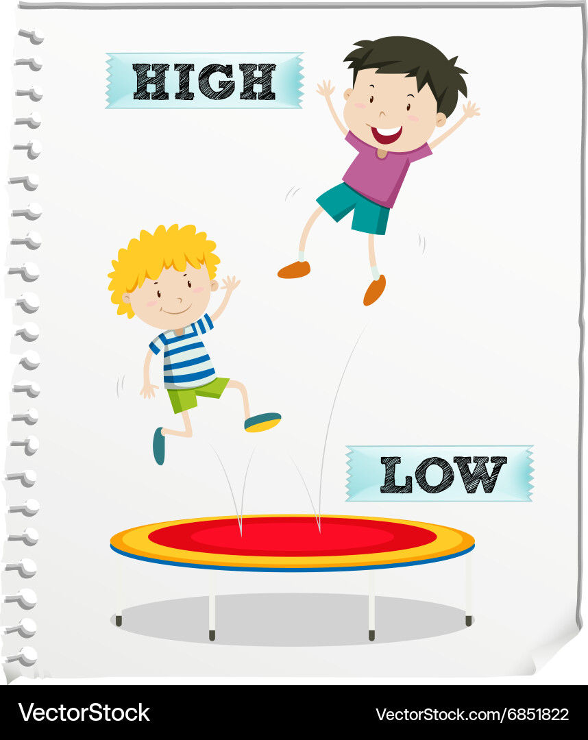 Opposite adjectives high and low Royalty Free Vector Image