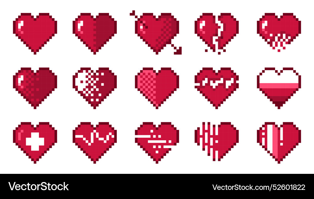 Pixel hearts retro 8 bit abstract love symbols Vector Image