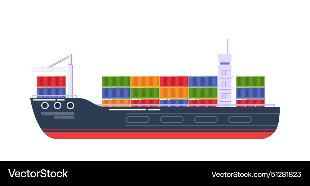 Modern cargo ship fully loaded with colorful Vector Image