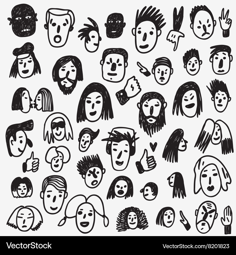 People faces doodles Royalty Free Vector Image