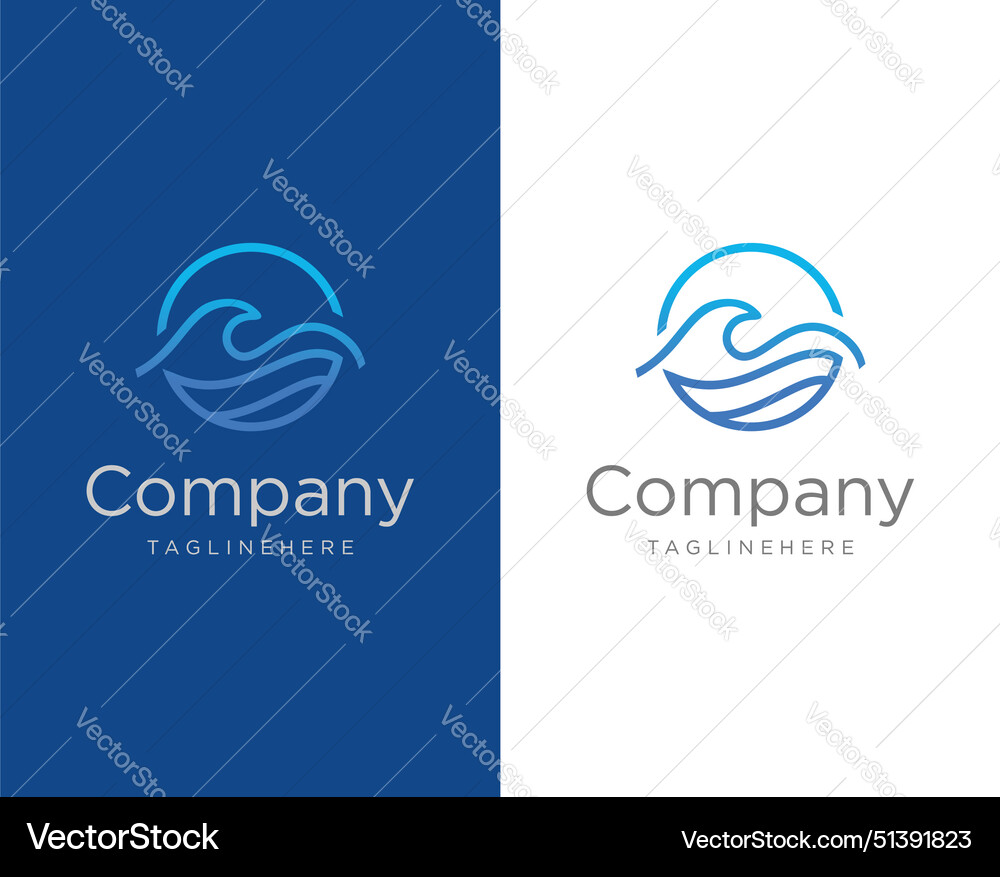 Wave sea ocean logo line art element Royalty Free Vector