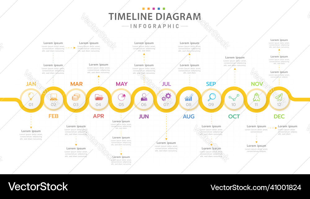 12 Month Timeline Calendar Diagram Royalty Free Vector Image