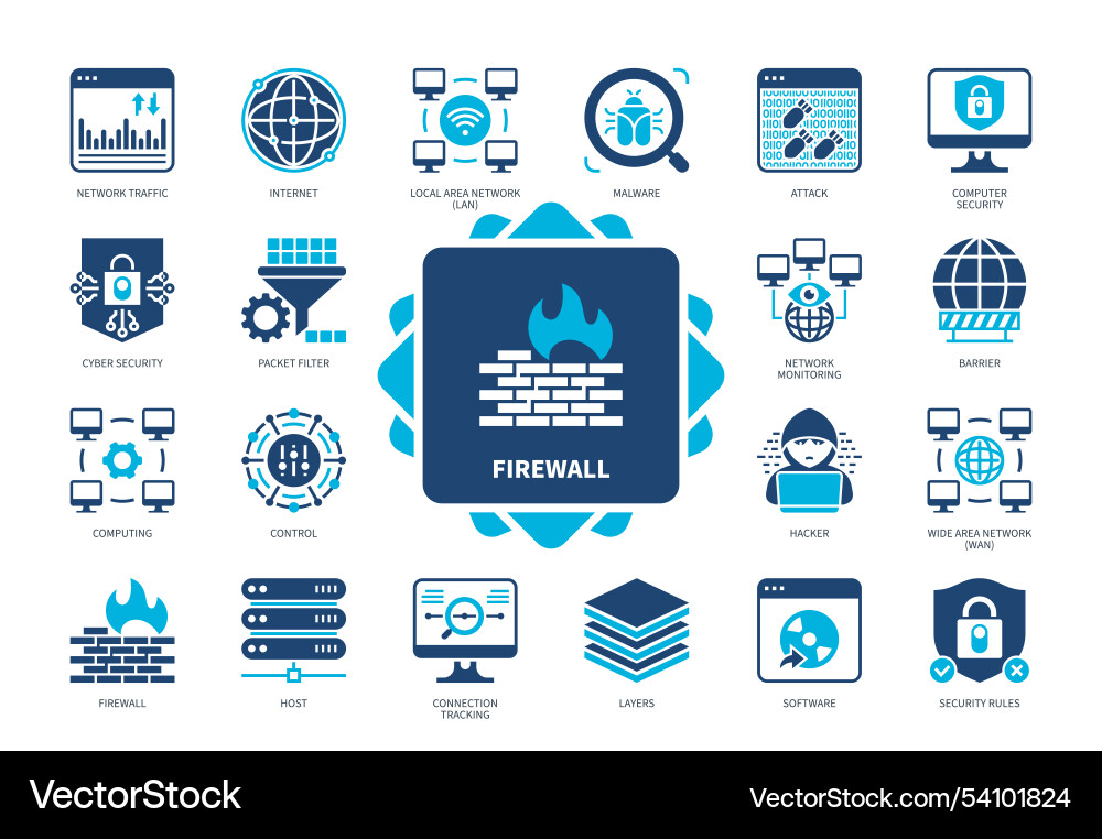 Firewall solid icon set Royalty Free Vector Image