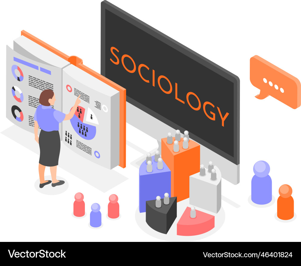 Sociology pieces isometric composition Royalty Free Vector