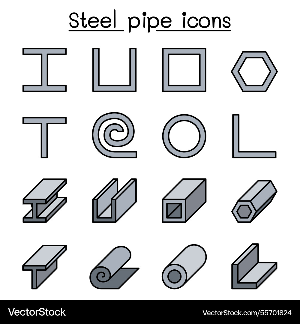 Steel pipe icon set in colorline style Royalty Free Vector