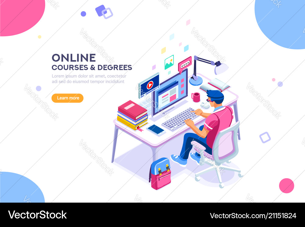 Student Studying at Computer Royalty Free Vector Image