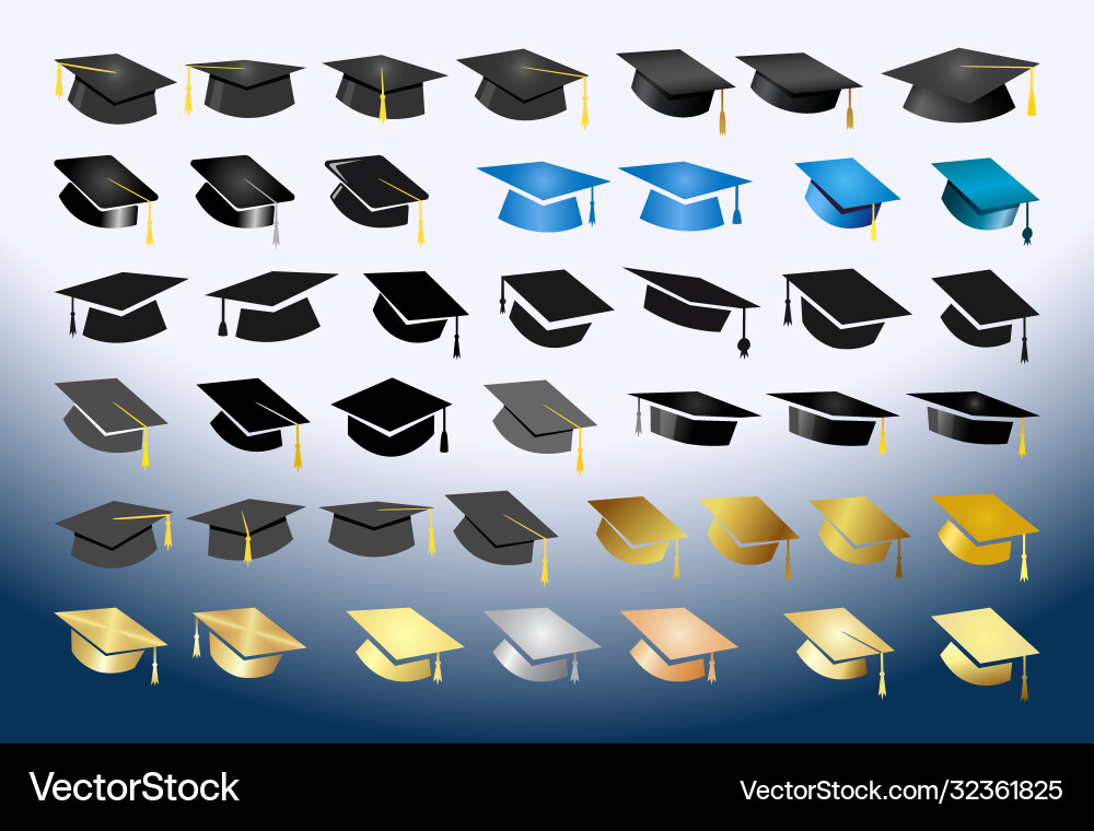 Big set various academic hats Royalty Free Vector Image