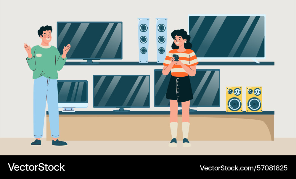 Electronics store shop assistant helping customer Vector Image