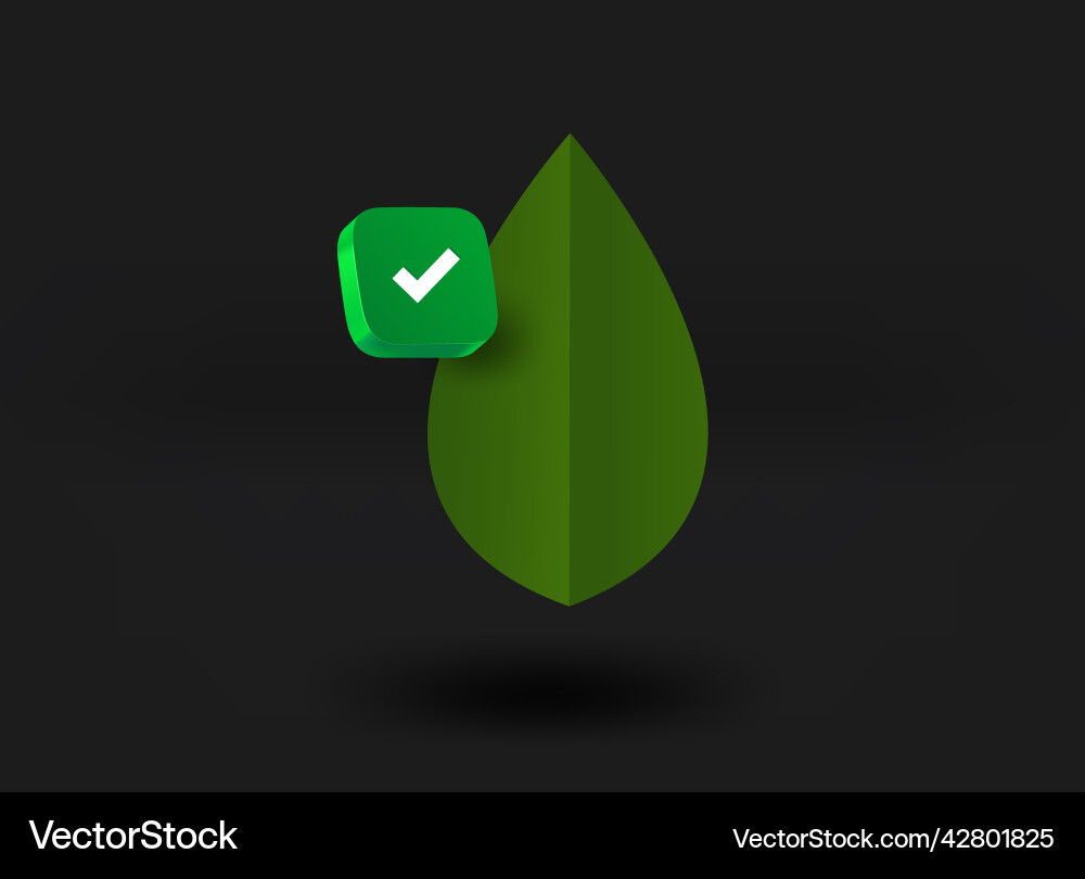 Green leaf with checkmark icon 3d Royalty Free Vector Image