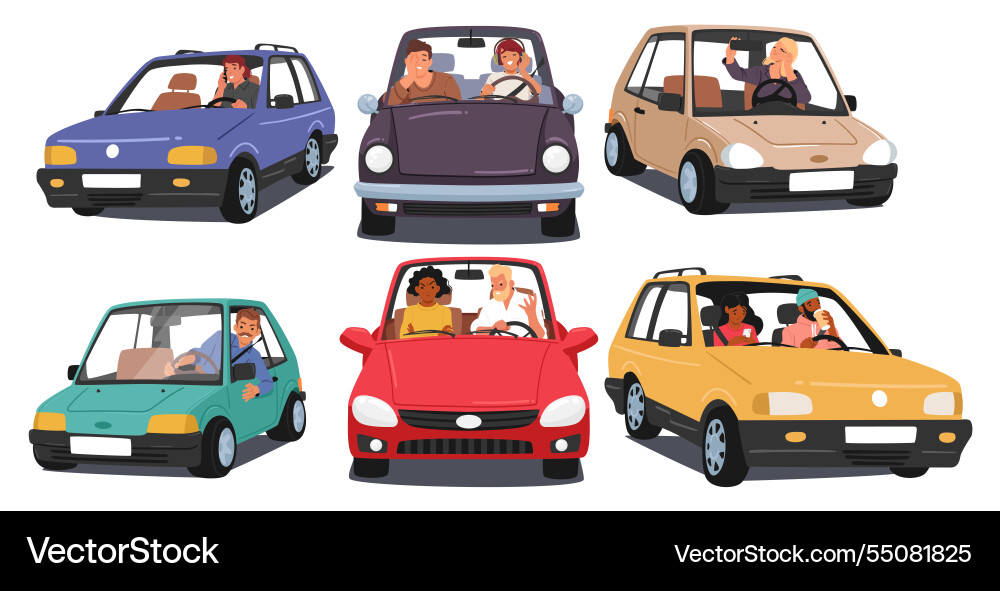 People inside car different situation Royalty Free Vector