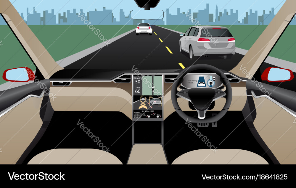 Self driving car without driver on a road Vector Image