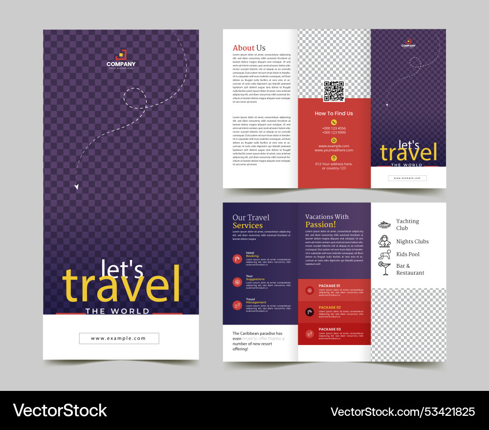 Travel trifold brochure template Royalty Free Vector Image