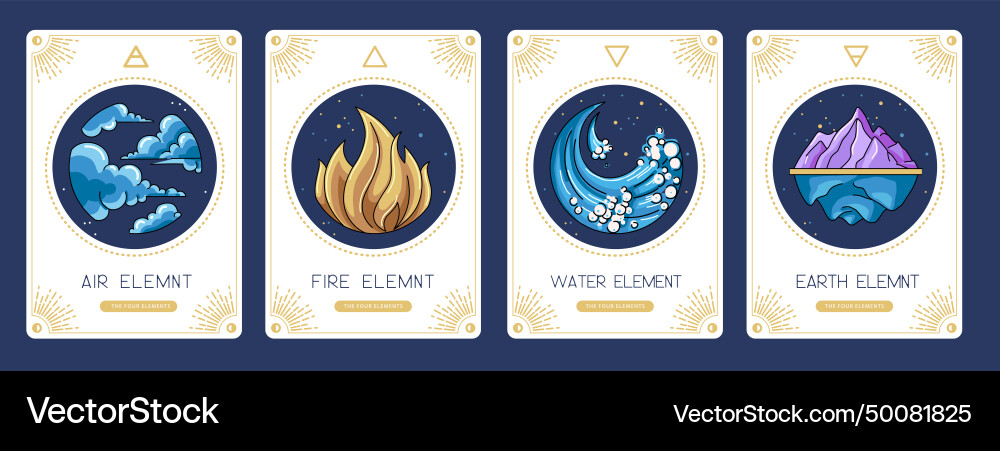 Witchcraft cards with cartoon four elements Vector Image