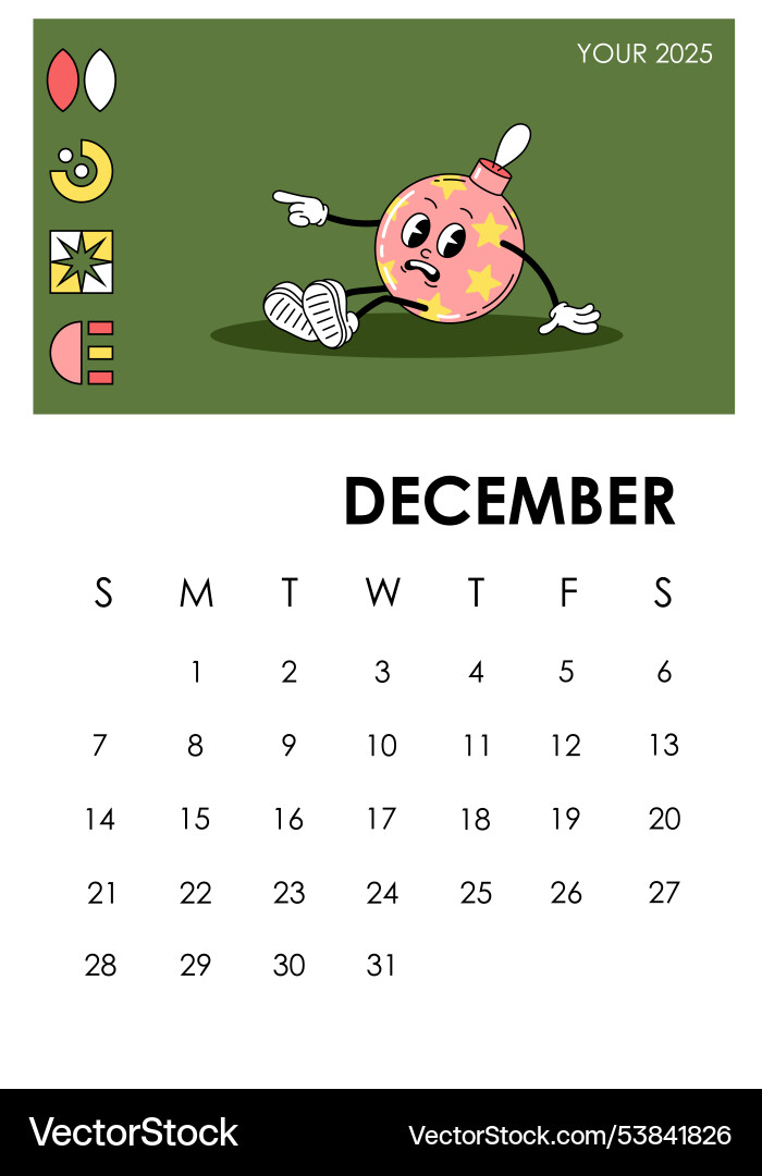 Calendar page 2025 december giftbox character Vector Image