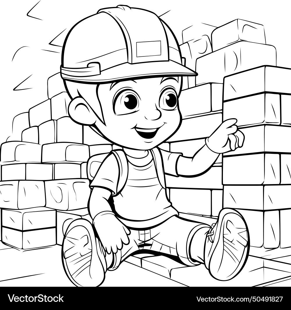 A little boy playing with bricks Royalty Free Vector Image