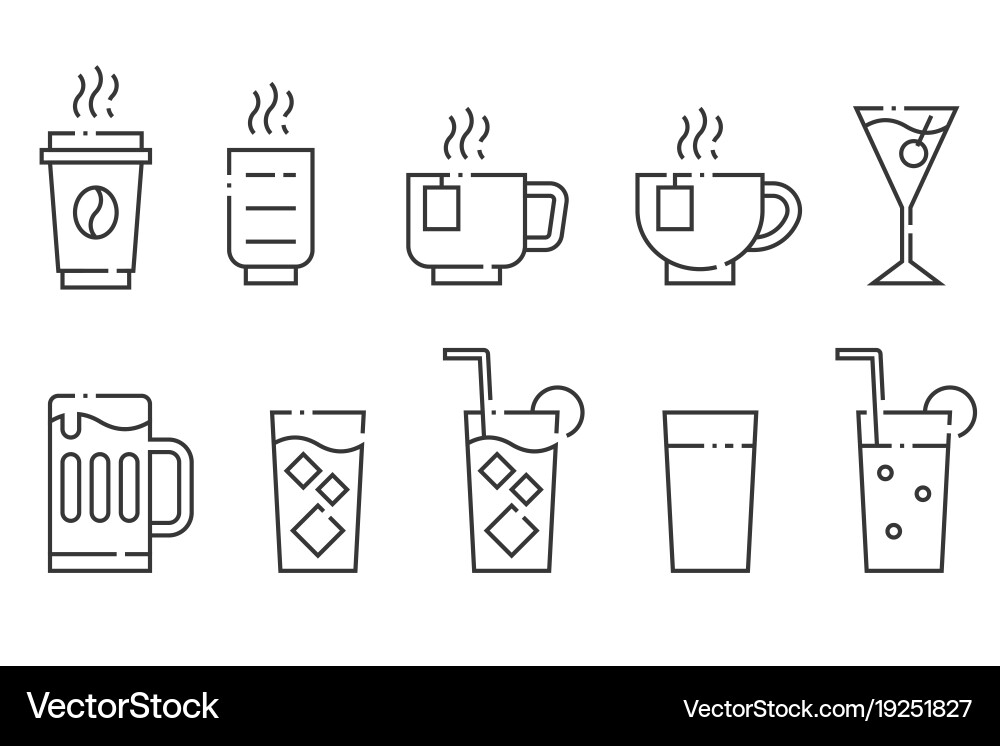 Beverage Line Icons - Drinks Collection Royalty Free Vector